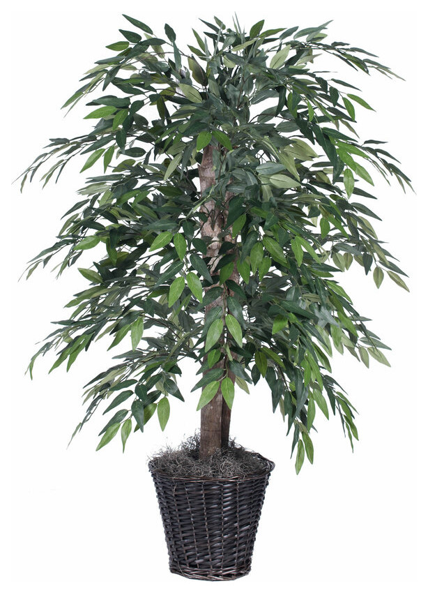 Vickerman TBU1440 4' Artificial Green Smilax Bush, Rattan Basket ...
