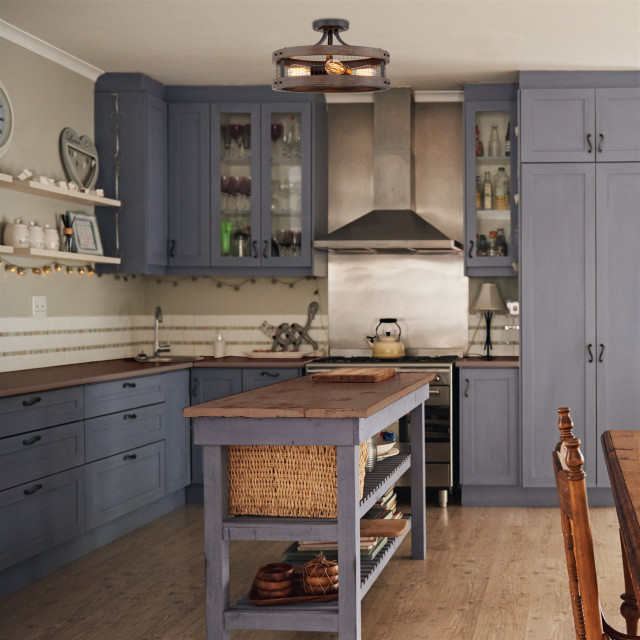 Kira Home Cooper 18" Farmhouse Ceiling Light, Walnut Style Wood ...