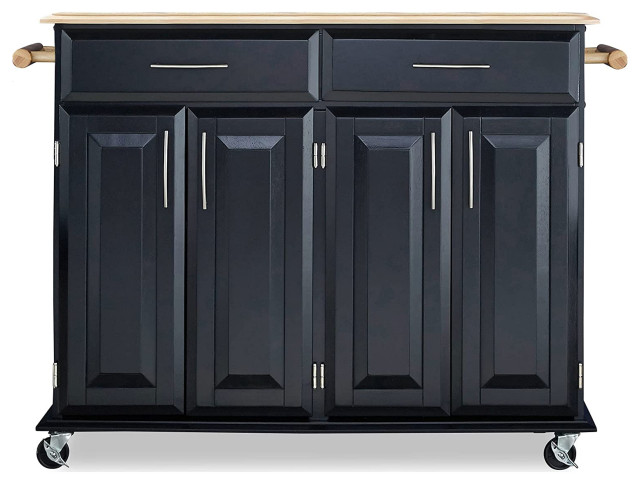 Modern Kitchen Cart, Locking Casters With Spacious Cabinets and Drawers ...