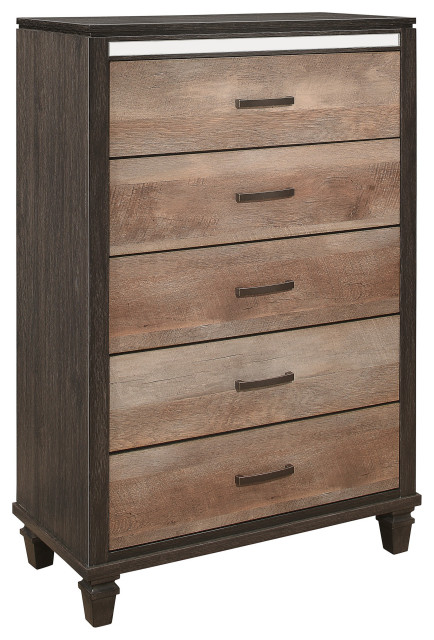 Two Tone 5 Drawer Wooden Chest with Grain Details and Mirror Trim ...