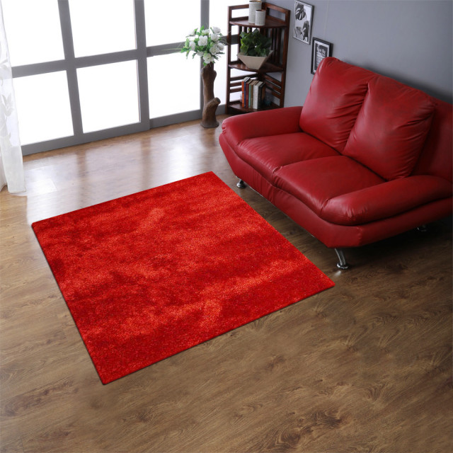Rugsotic Carpets Hand Tufted Shag Polyester Square Area Rug Solid Red ...