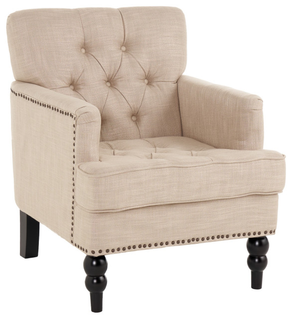 Beige Fabric Tufted Club Chair, Elegant Diamond Button Tufting ...