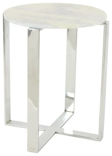 Modern Crossed Chrome End Table, Round Faux Marble Top, Minimalistic ...