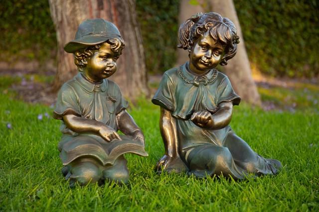Boy and Girl Reading Together Statue - Traditional - Garden Statues And Yard Art - by ergode