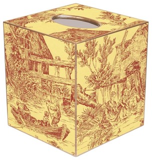 TB566-Gold & Red Farm Toile Tissue Box Cover - Farmhouse - Tissue Box ...