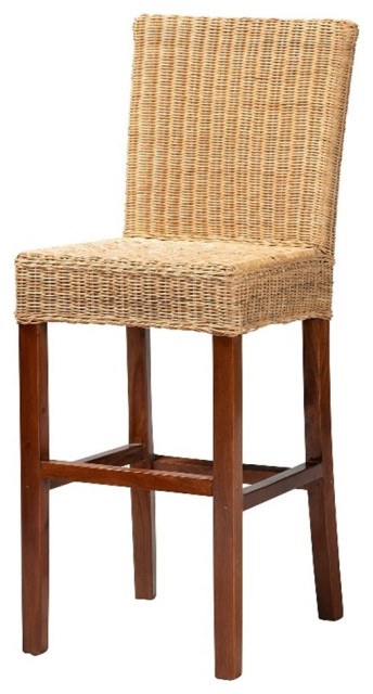 Baxton Studio Racquel Bohemian Natural Rattan and Mahogany Wood Bar ...