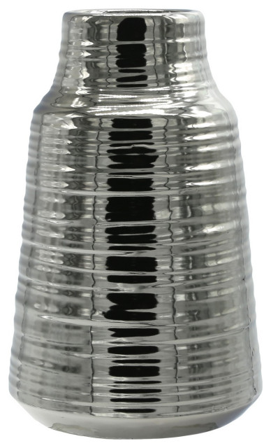 Combed Design Ceramic Vase with Broad Lip, Set of 2, Silver ...