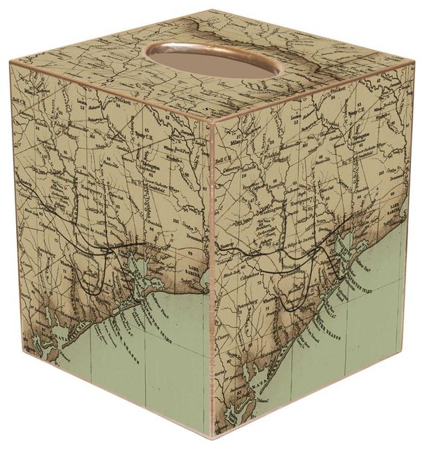 TB1716- Upper Texas Coast Antique Map Tissue Box Cover - Traditional ...