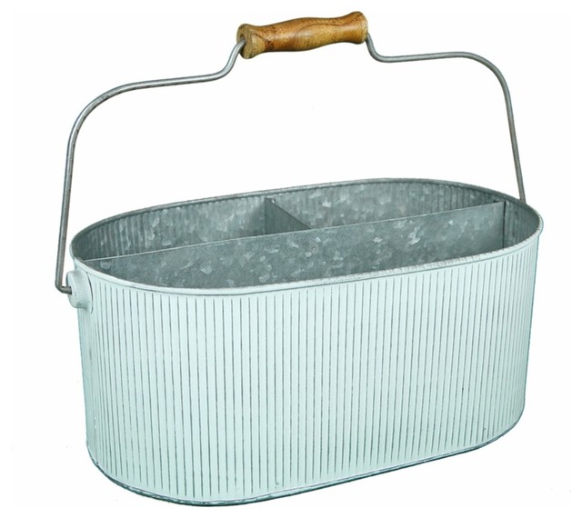 Galvanized Metal Caddy, White - Farmhouse - Baskets - by Benzara Inc ...