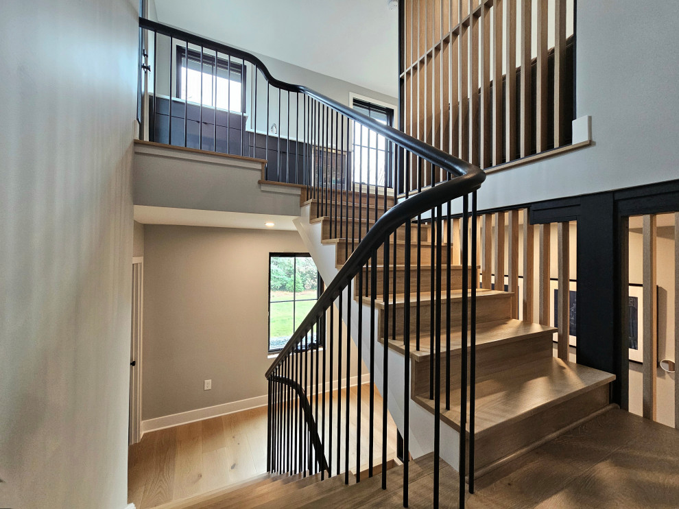 115_Stunning Continuous Rail System on 3 Story Floating Stairs ...