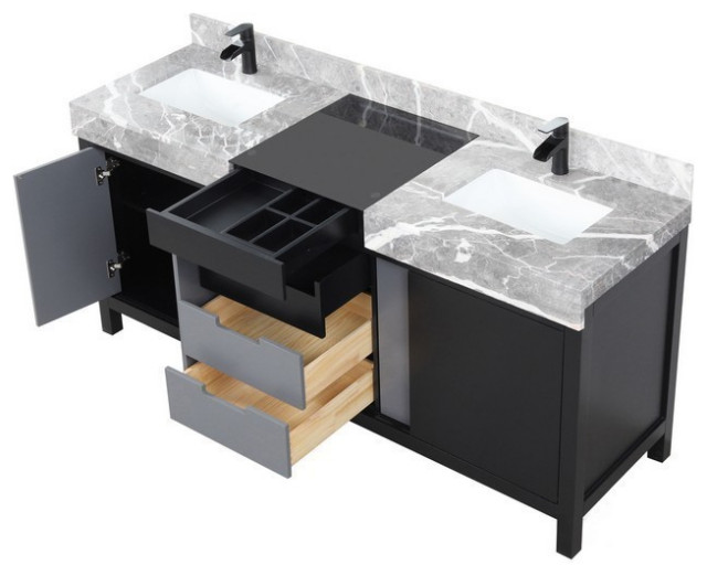 Zilara 72" Black and Grey Double Vanity, Cascata Nera Matte Black ...