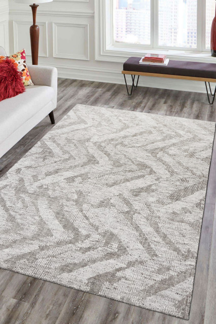Ivory Contemporary Geometric Transitional High-Low Area Rug ...
