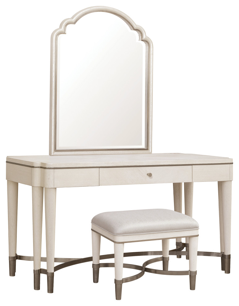 Grace Vanity and Mirror Set With Stool - Midcentury - Bedroom & Makeup ...