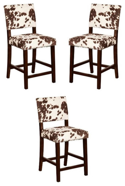 Home Square 24" Wood Counter Stool with Cow Print Upholstery in Brown ...