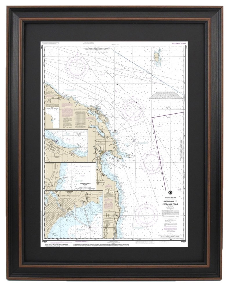 Framed Nautical Chart, Lake Huron, Harrisville to Forty Mile Point ...
