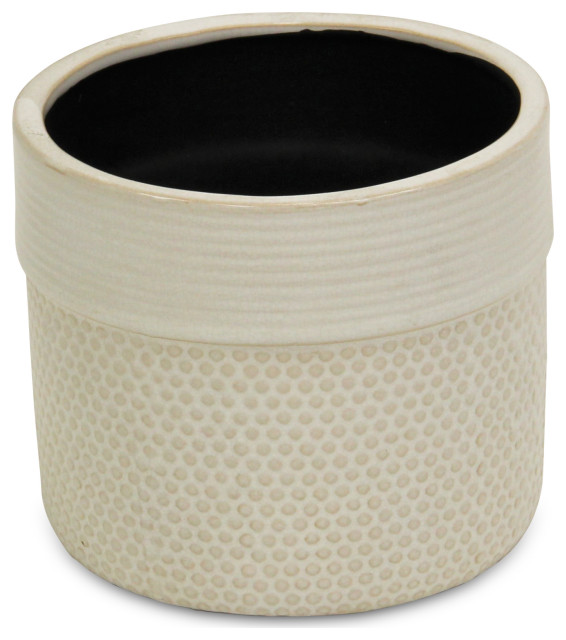 Large Off-white Ceramic Pot with Pattern - Transitional - Outdoor Pots ...
