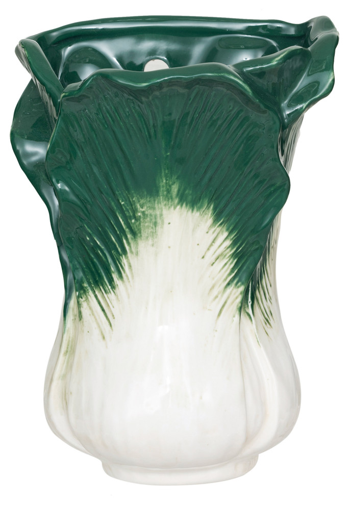 Embossed Stoneware Cabbage Shaped Wall Vase Planter, Green and White ...