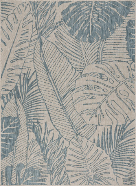 8" x 10" Teal Tropical Indoor Outdoor Area Rug - Tropical - Outdoor ...