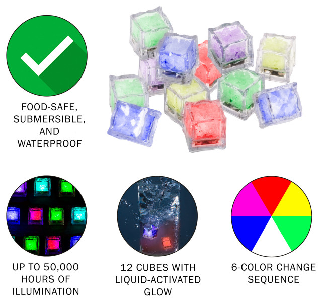 12 Light Up Ice Cubes for Drinks Color-Changing, Food-Grade LED Cube ...