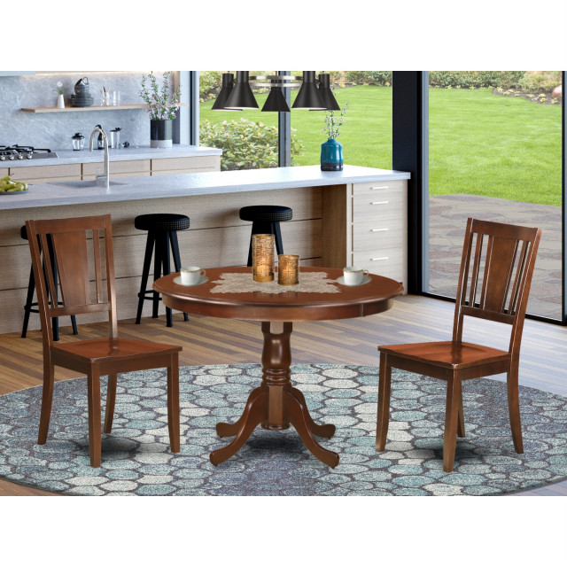 3-Piece Set, A Round Small Table, 2 Wood Dinette Chairs, Mahogany ...