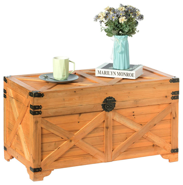 Large Farmhouse Wooden Storage Trunk Chest with Barn Design - Rustic ...