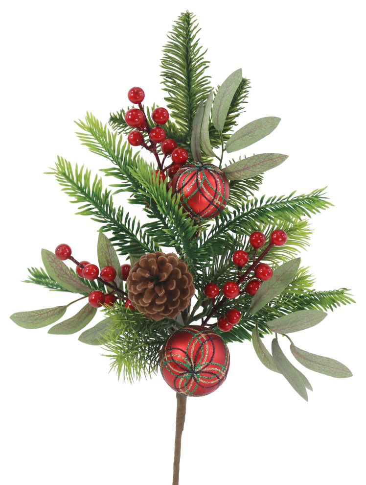 18" Pine and Balls Pick - Christmas Decorations - by RENAISSANCE2000 ...