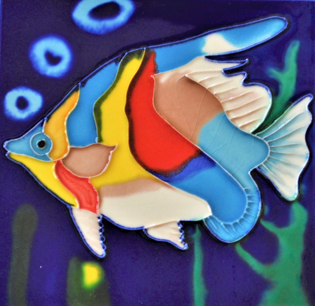 6x6" Colorful Tropical Fish Ceramic Art Tile Hot Plate Trivet and Wall ...