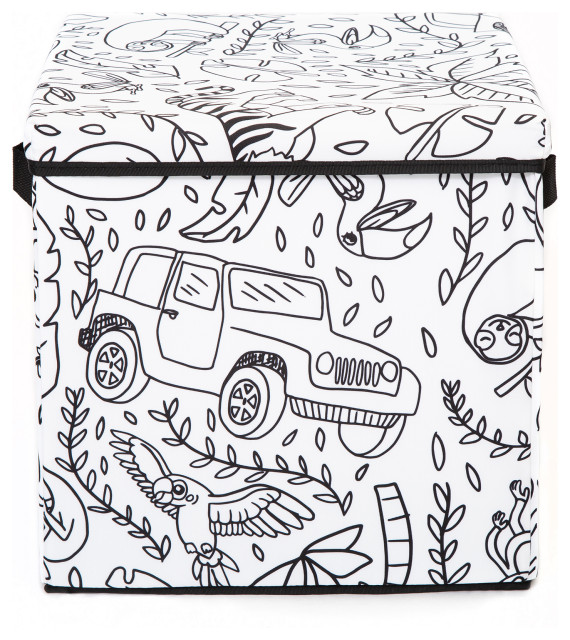 Kid's Coloring Storage Cube with Lid, Space Print - Tropical - Kids ...