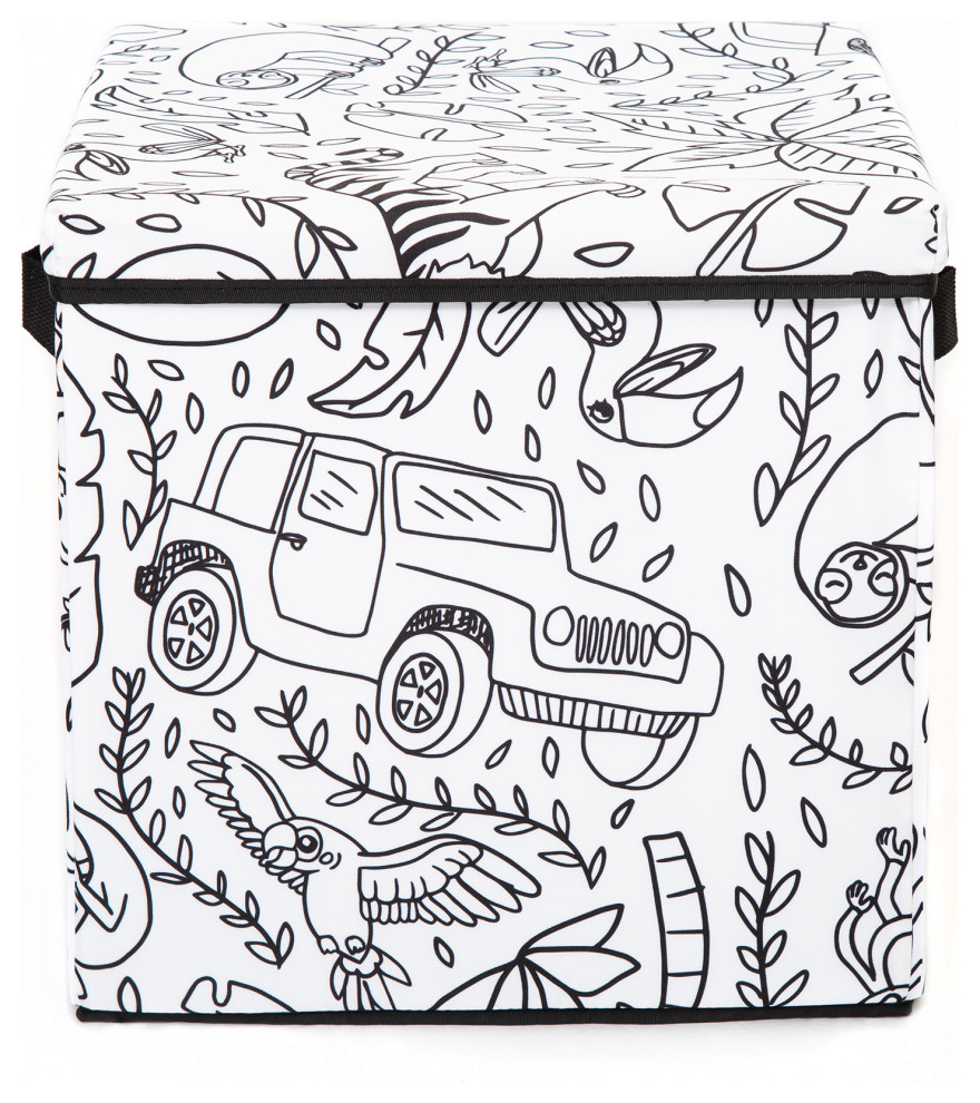 Kid's Coloring Storage Cube with Lid, Space Print - Tropical - Kids ...