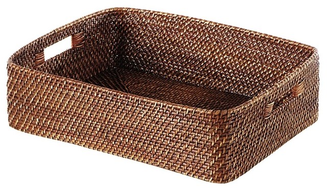 Large Rectangular Rattan Storage Basket in Br - Contemporary - Baskets ...