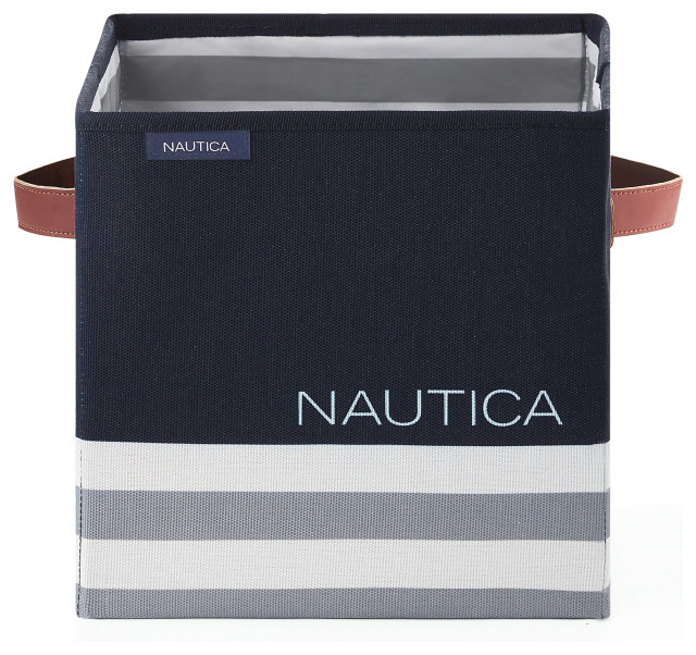 Nautica Folded Storage Cube, Navy Stripe - Beach Style - Storage Bins ...