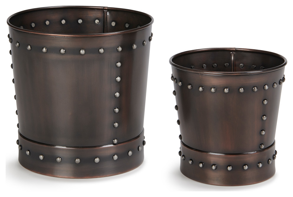 Medium Bronze Planter Set of 2 - Traditional - Outdoor Pots And ...