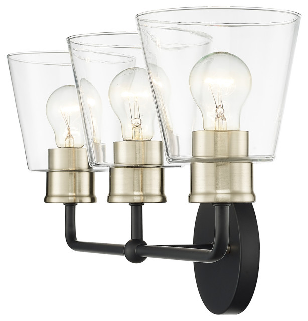 Cameron 3 Light 23" Matte Black Modern Gold Bathroom Vanity Light ...