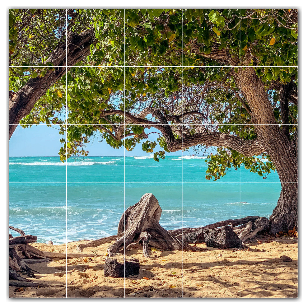 Beach Ceramic Tile Wall Mural HZ500099, 30" Wide x 30" High - Beach ...