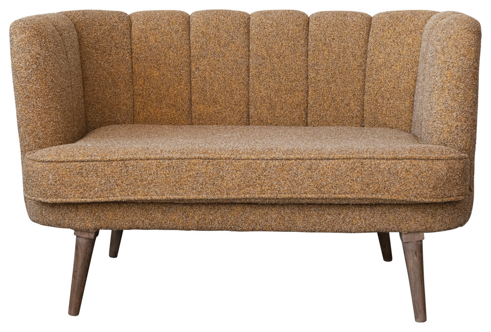 Boucle Upholstered Scalloped Back Sofa With Mango Wood Legs, Terra ...