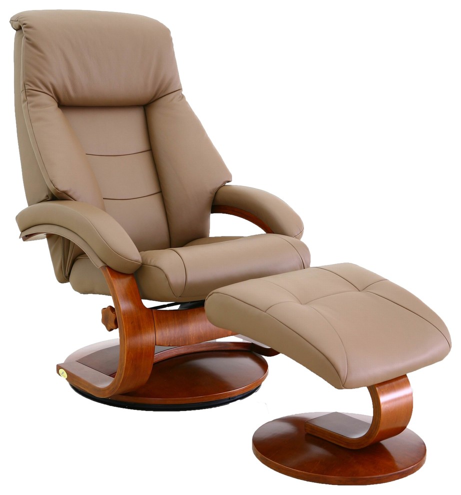 Relax-R™ Montreal Recliner and Ottoman, Sand Top Grain Leather ...