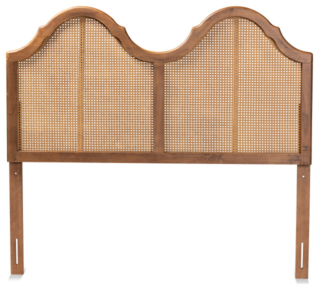 Hazel Ash Walnut Finished Wood and Synthetic Rattan King Size Arched ...