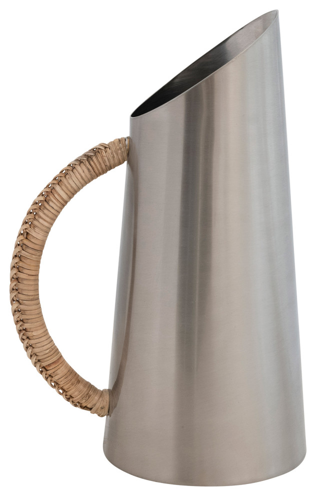 Modern Boho Angled Stainless Steel Pitcher with Rattan Wrapped Handle ...