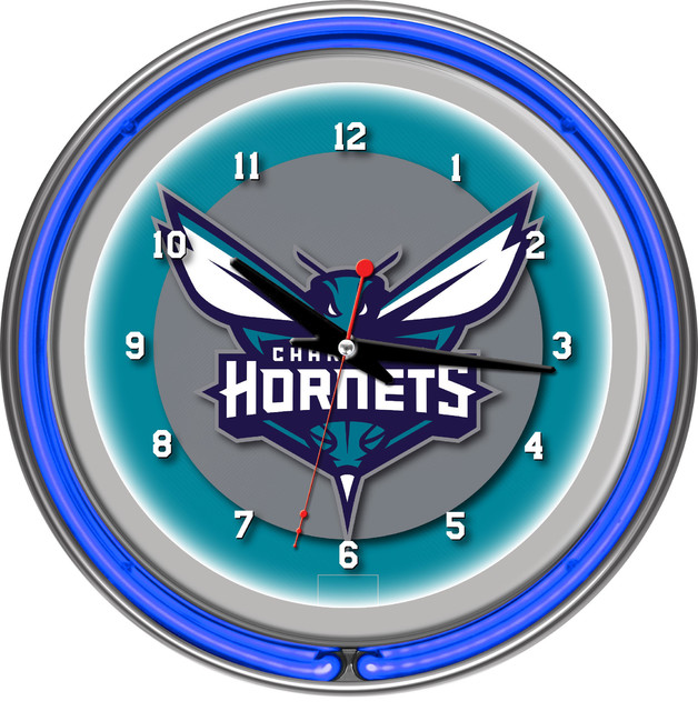 Charlotte Hornets NBA Chrome Double Ring Neon Clock - Contemporary ...