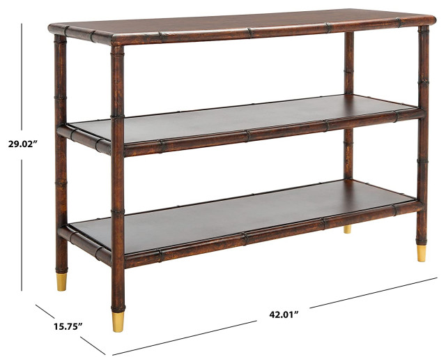 Tropical Console Table with Bamboo Frame and 2 Open Shelves, Dark Brown ...