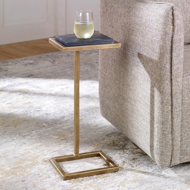 Transitional 10" x 23" Metal Black Martini Table, 10-in W x 8-in D x 23 ...