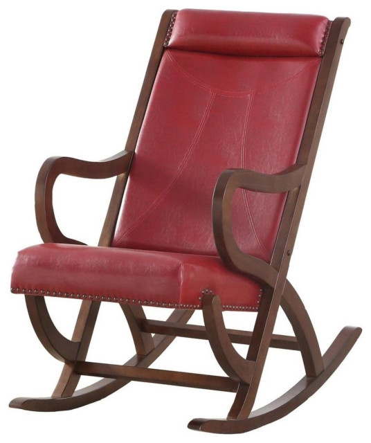 Vintage Burgundy Faux Leather Rocking Chair with Walnut Frame and ...