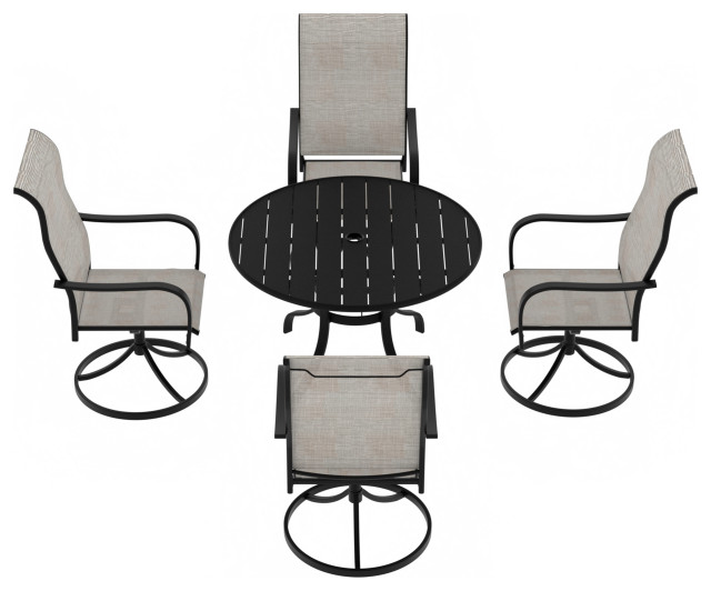 5 Piece Steel Frame Patio Dining Set, Swivel Dining Chair ...