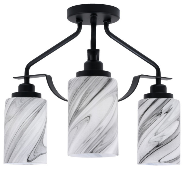 Odyssey 3 Light Semi Flush Mount In Matte Black Finish With 4" Onyx ...