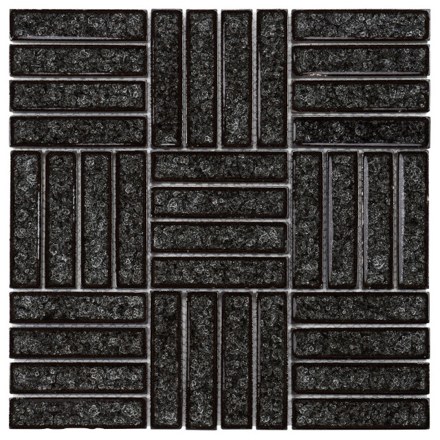 Modket Black Crackle Glass Parquet Mosaic Tile Kitchen Backsplash ...
