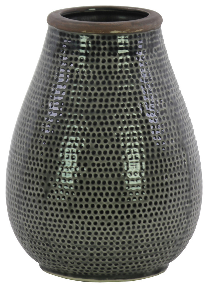 Ceramic Bellied Vase With Dimpled Pattern, Small, Gray - Transitional ...