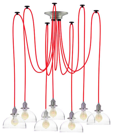 Red And Glass Shade Ceiling Fixture - Industrial - Chandeliers - by ...