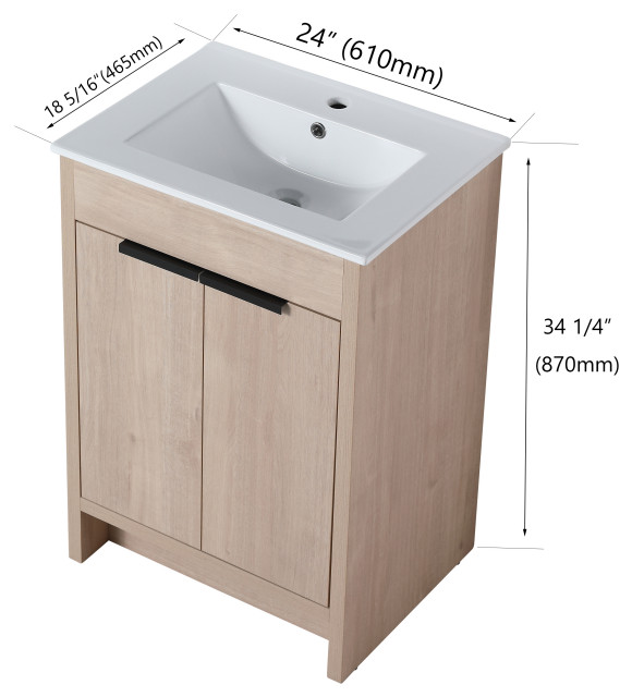 Freestanding Bathroom Vanity, Light Oak, 24 in - Transitional ...