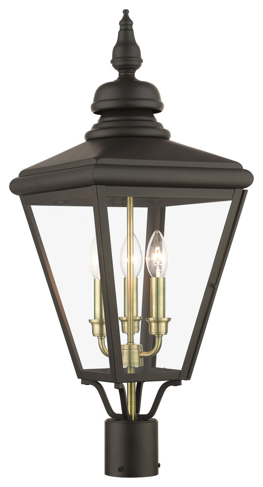 3 Light Bronze Outdoor Large Post Top Lantern, Antique Brass ...