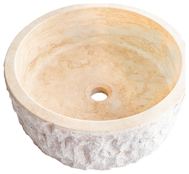 Denizli Beige Travertine Rustic Stone Vessel Sink Honed Interior Hand ...